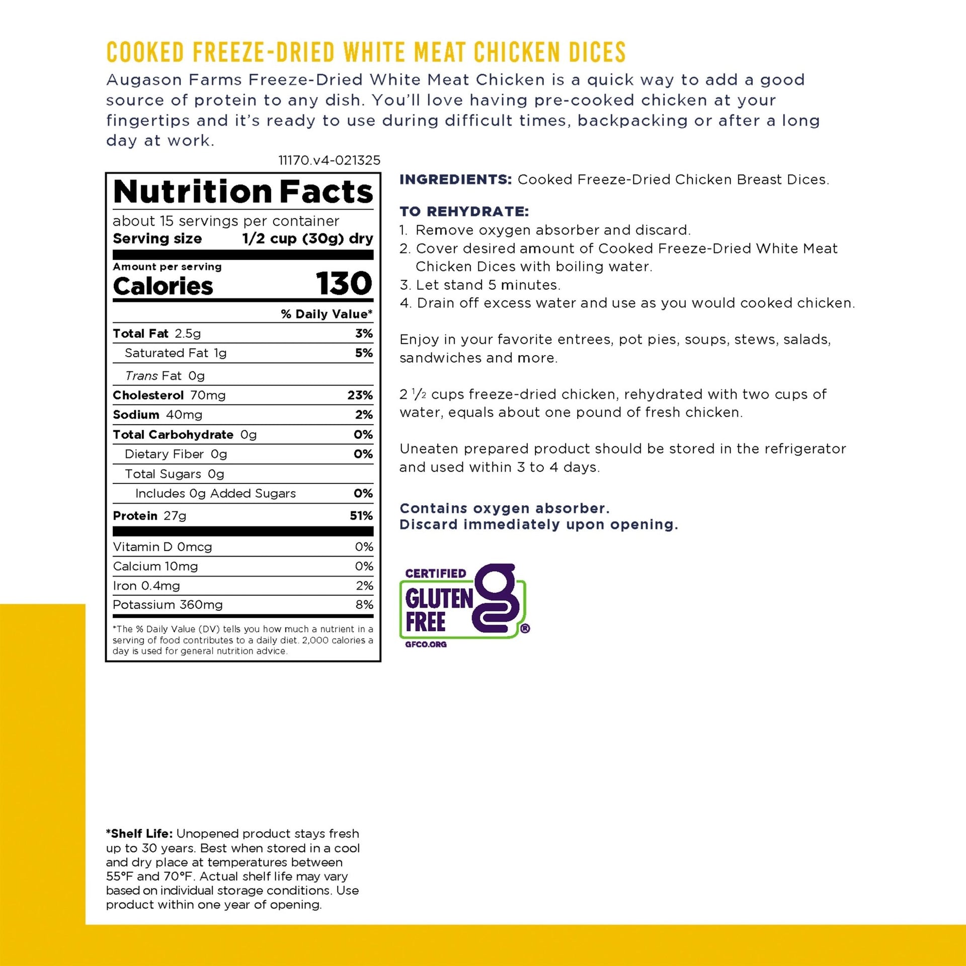 Freeze-Dried White Meat Chicken (100% Real Chicken) - Augason Farms